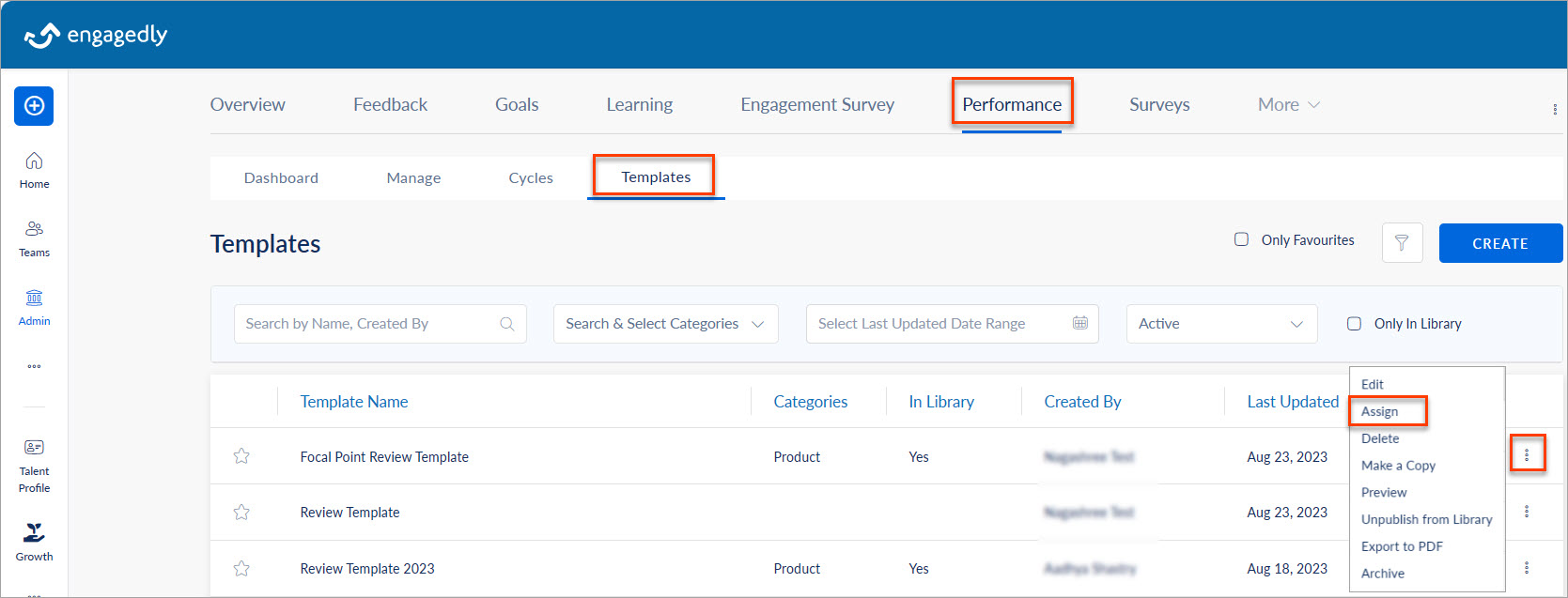 Create performance review template